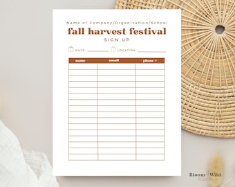 Fall Festival Sign up Form Canva Template Fall Volunteer Sign up Sheet ...