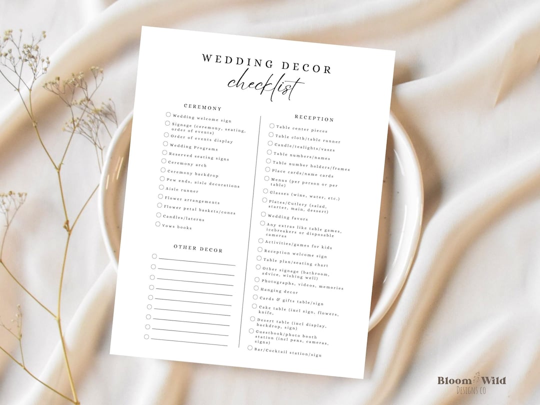 Wedding Reception Decor Checklist, Wedding Ceremony Checklist Canva ...