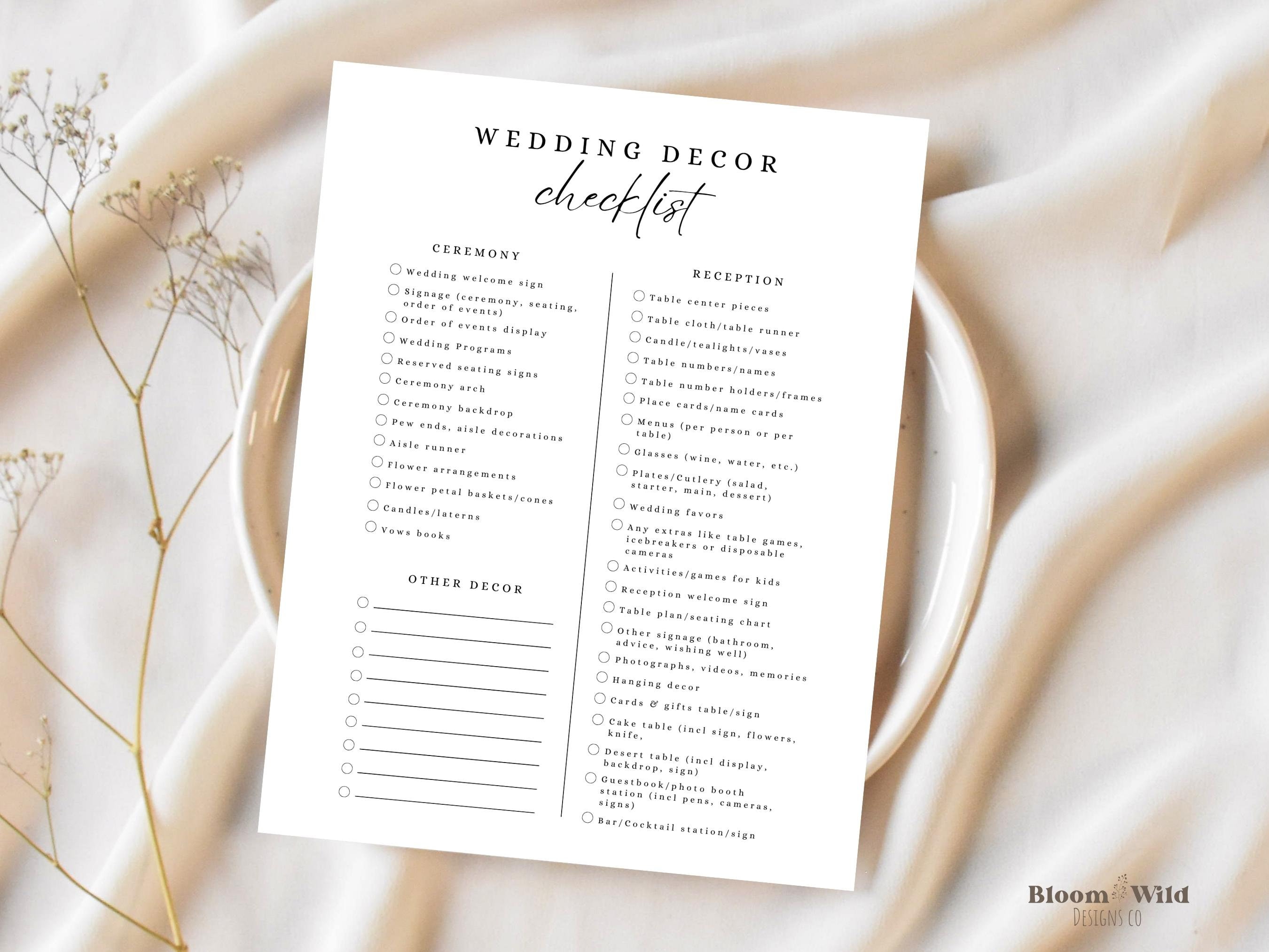 Wedding Reception Decor Checklist, Wedding Ceremony Checklist Canva ...