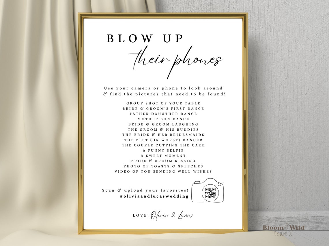 I Spy Wedding QR Code, Blow up Their Phones Hashtag Sign, Printable I ...