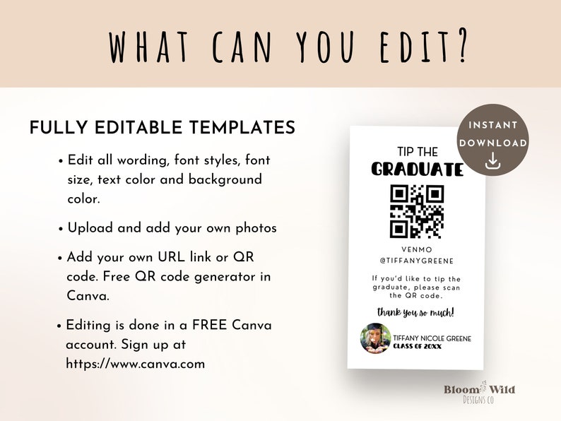 Graduation QR Code Insert, Insert Card Graduation, Tip the Graduate ...