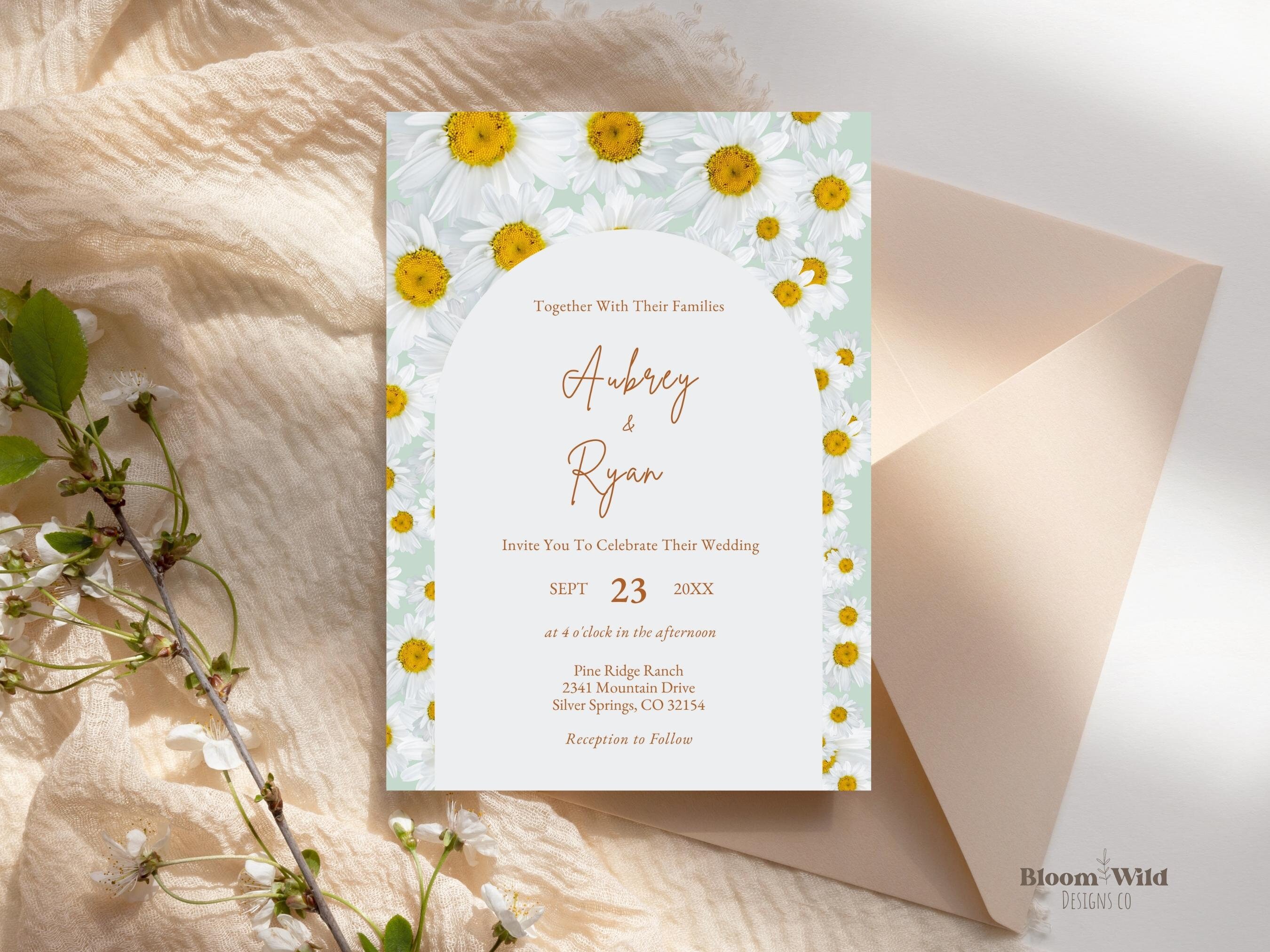 Daisy Wedding Invitation, Boho Wedding Invite, Wildflower Invite ...