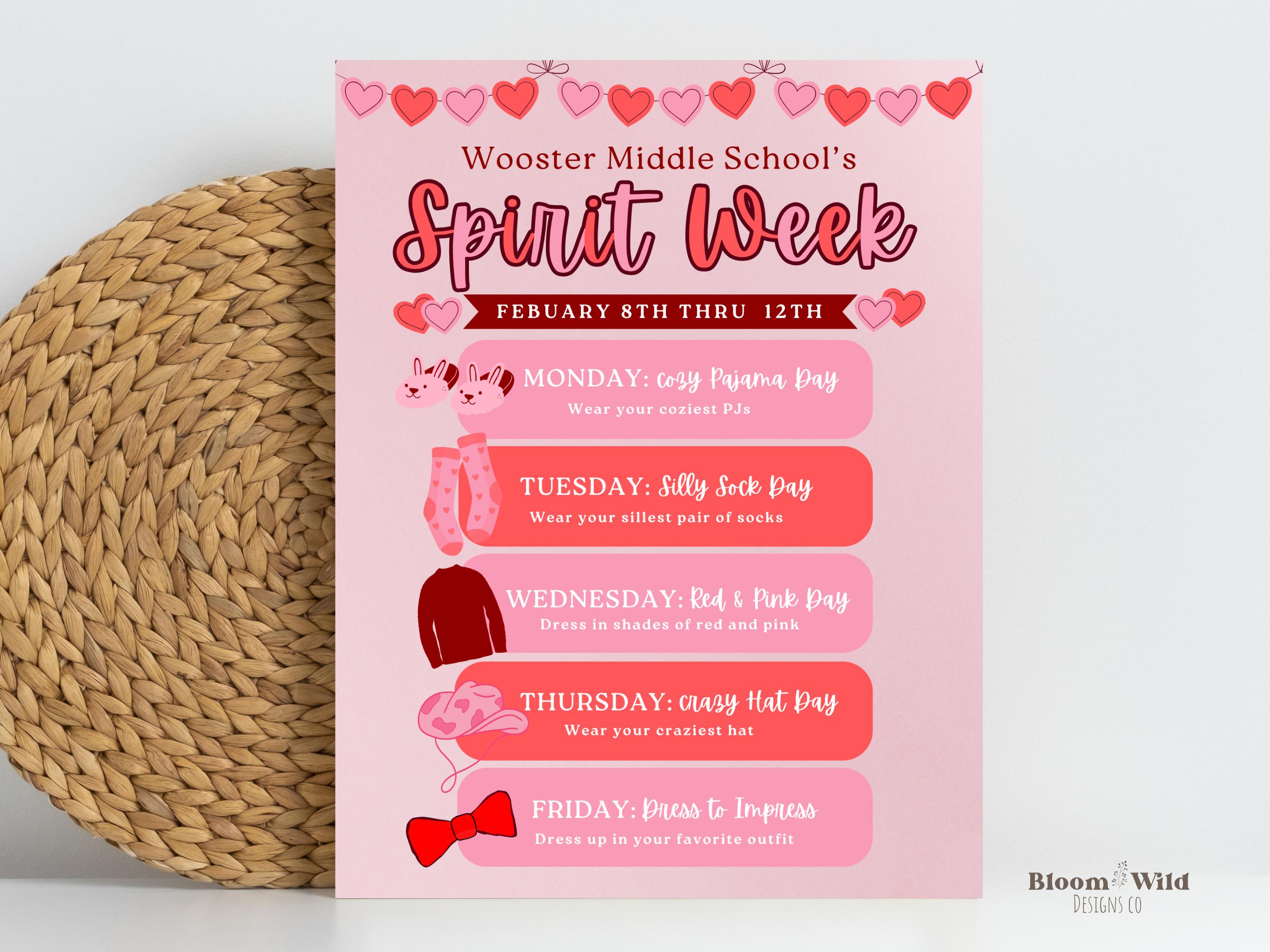 Valentine Spirit Week Canva Template, School Spirit Week Template ...