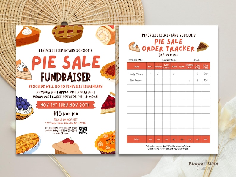 Pie Fundraiser and Order Form Template, Thanksgiving Pie Sale Flyer ...