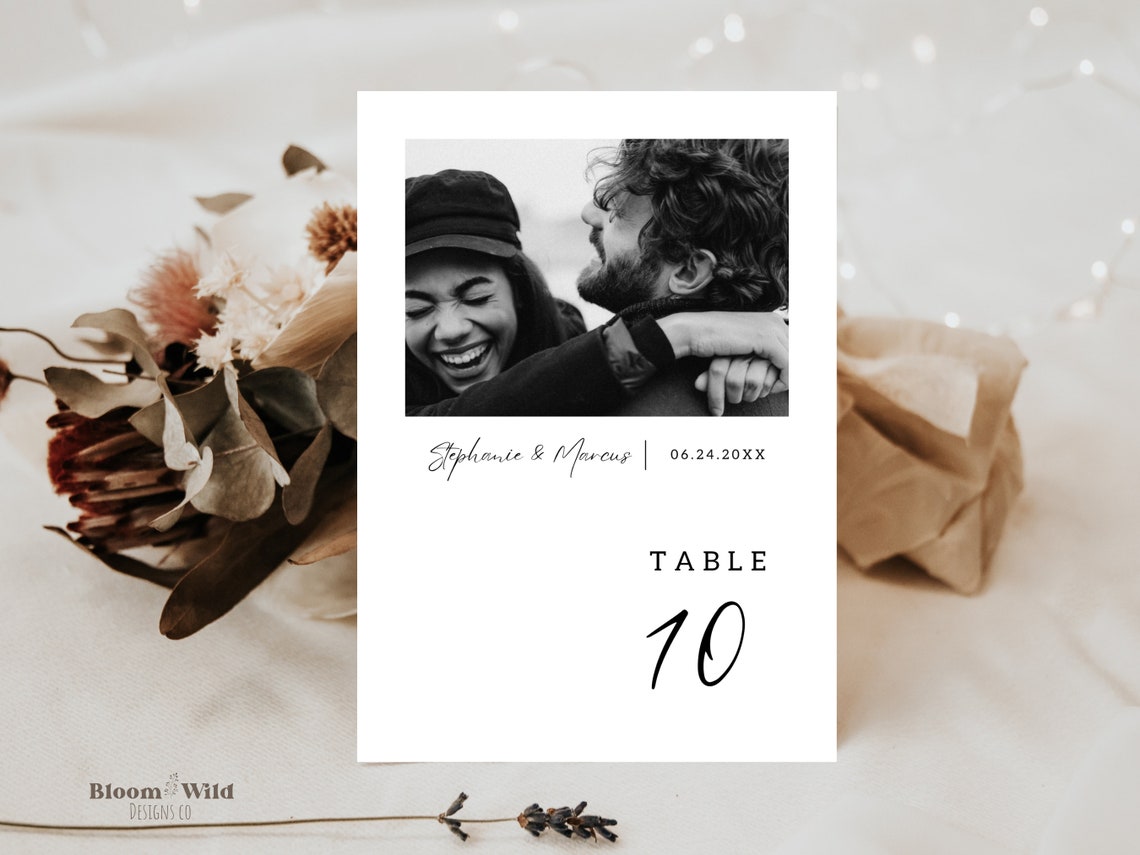 Wedding Table Number Template Canva, Table Numbers With Photos, Photo ...