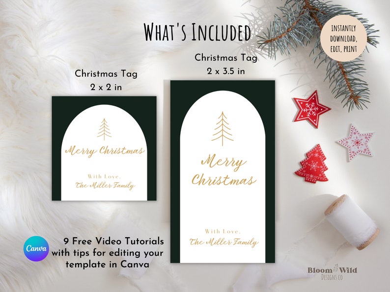 Boho Arch Holiday Gift Tag Canva Template Christmas Gift Tag - Etsy