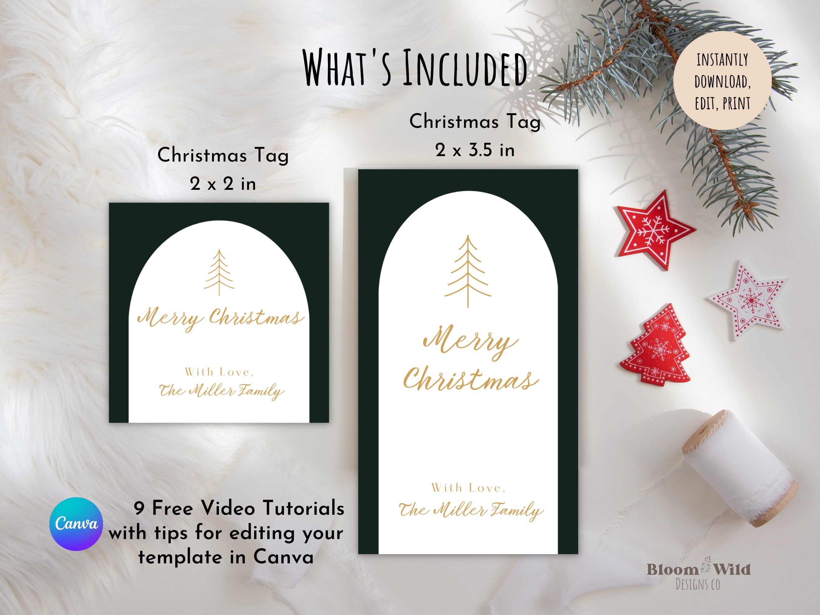 Boho Arch Holiday Gift Tag Canva Template Christmas Gift Tag - Etsy