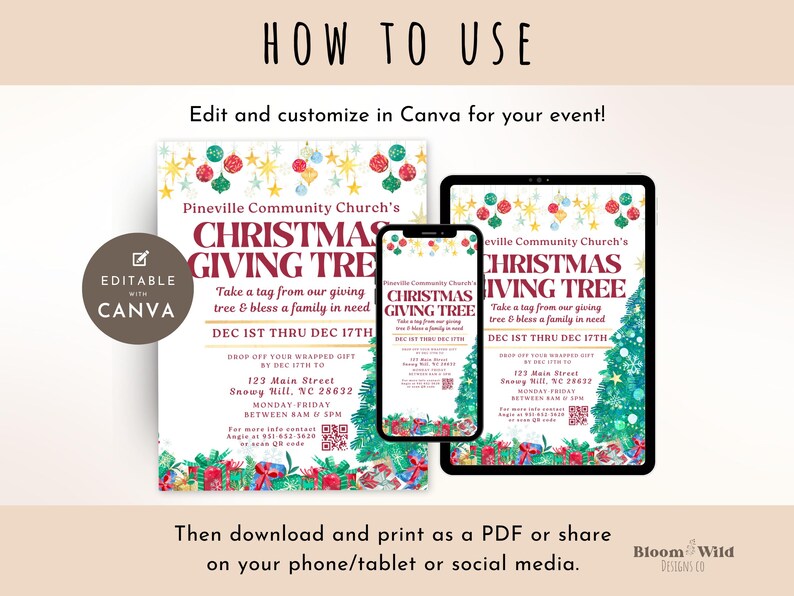 Christmas Giving Tree Template, Angel Tree Fundraiser Event W/ QR Code ...