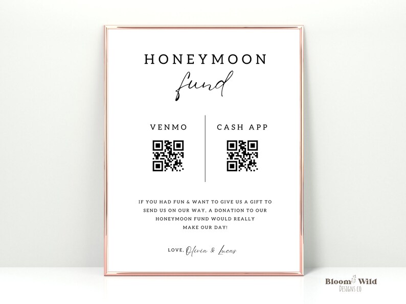 Wedding QR Code Sign Printable Boho, Honeymoon Fund QR Code Sign, Venmo ...