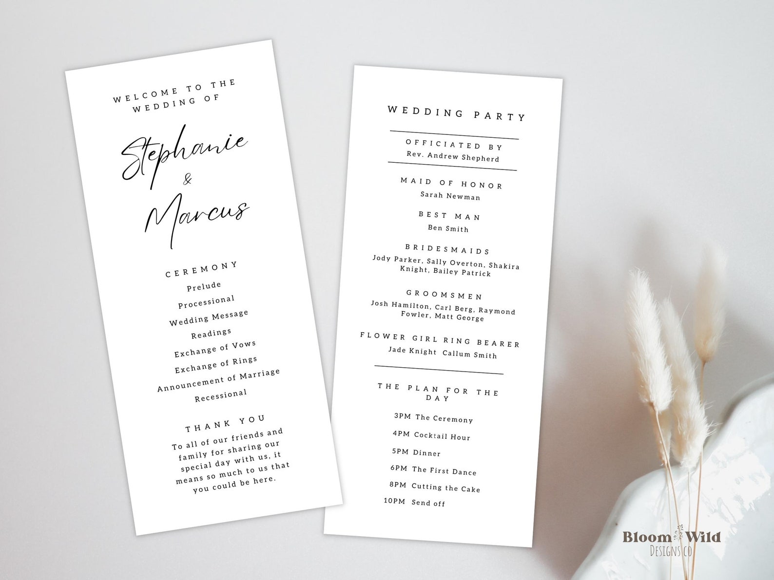 Modern Wedding Program Template DIY Program Card Printable - Etsy