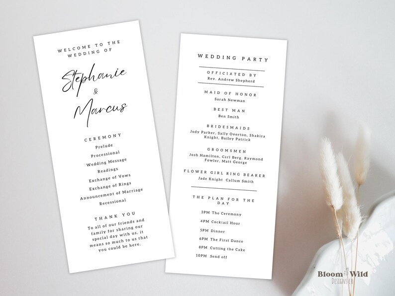 Modern Wedding Program Template DIY Program Card Printable - Etsy
