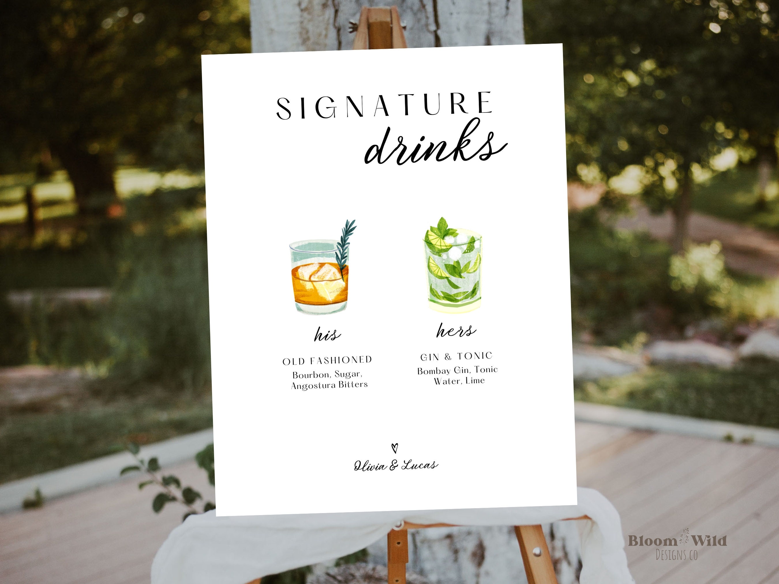 Modern Bar Menu Template, Signature Drinks Wedding Sign Canva ...