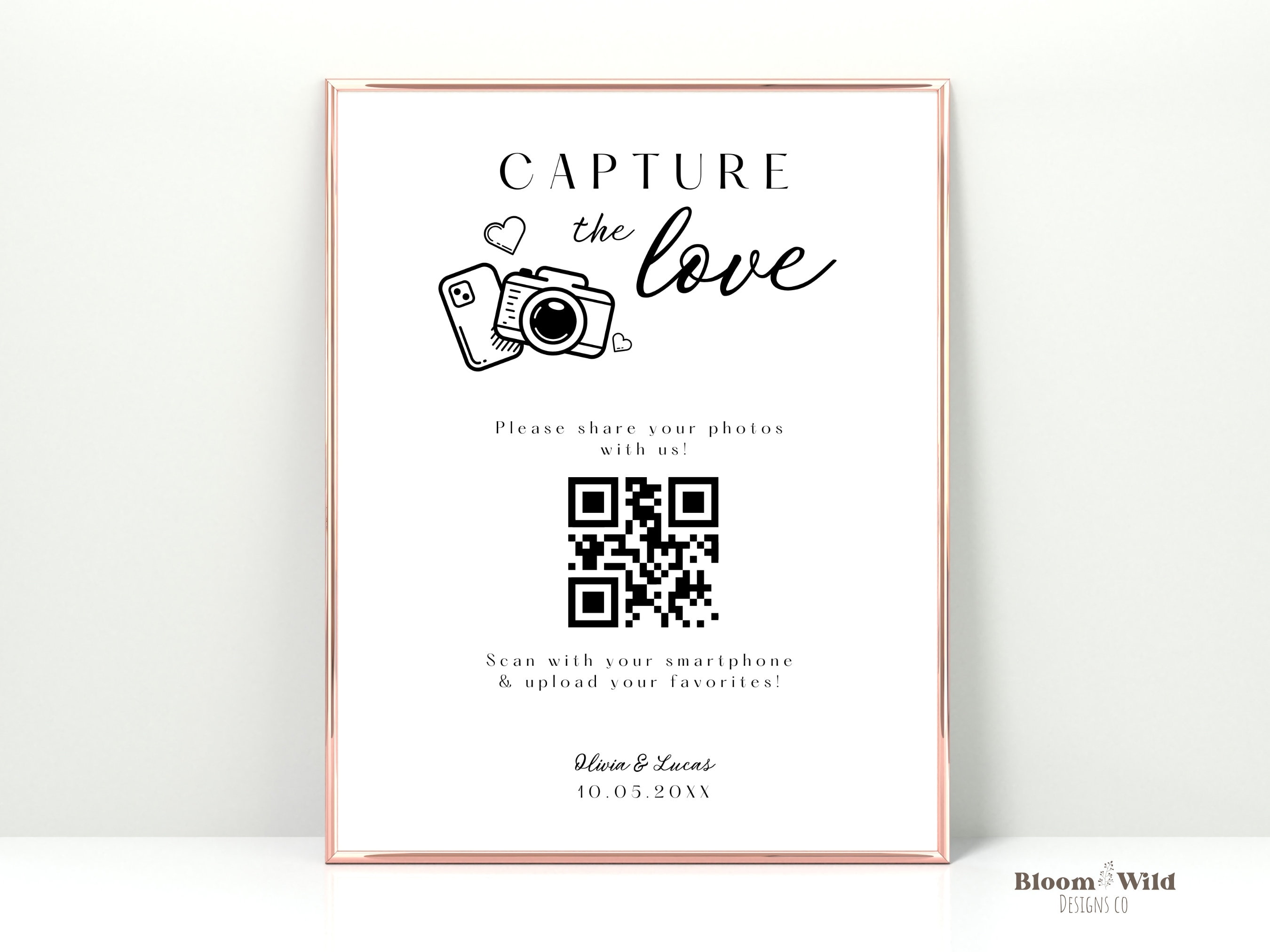 Modern Capture the Love Template, QR Code to Share Wedding Photos ...