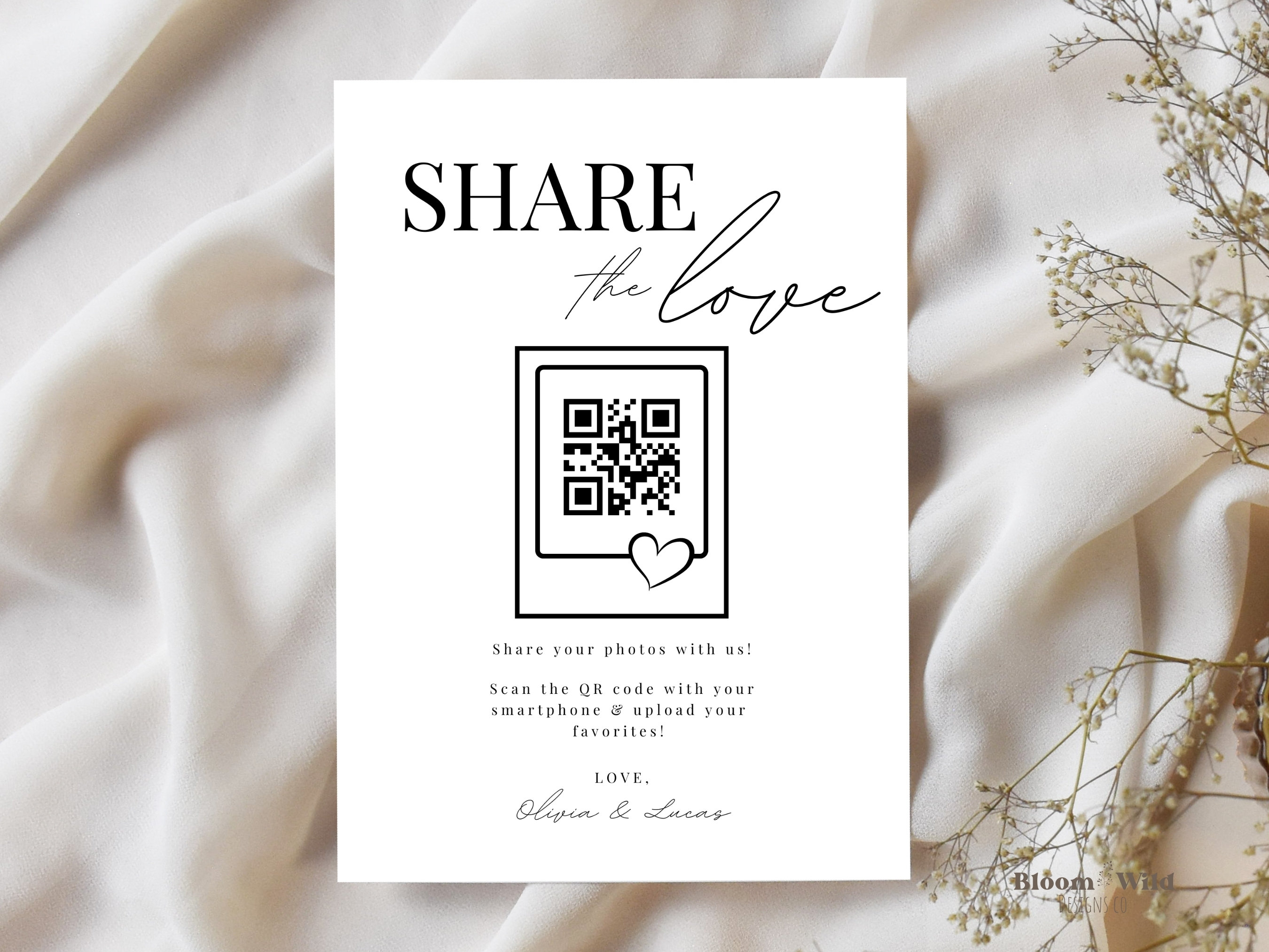 Share the Love Qr Code Wedding, Qr Code Wedding Photo Album Sign, QR Code for Photo Sharing ...