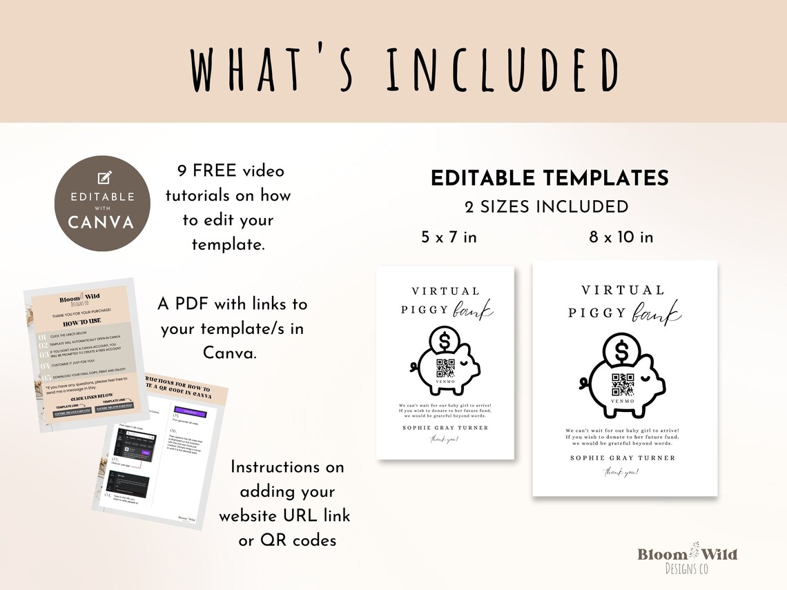 Virtual Piggy Bank Vemno Canva Template, Baby Shower Qr Code Sign ...
