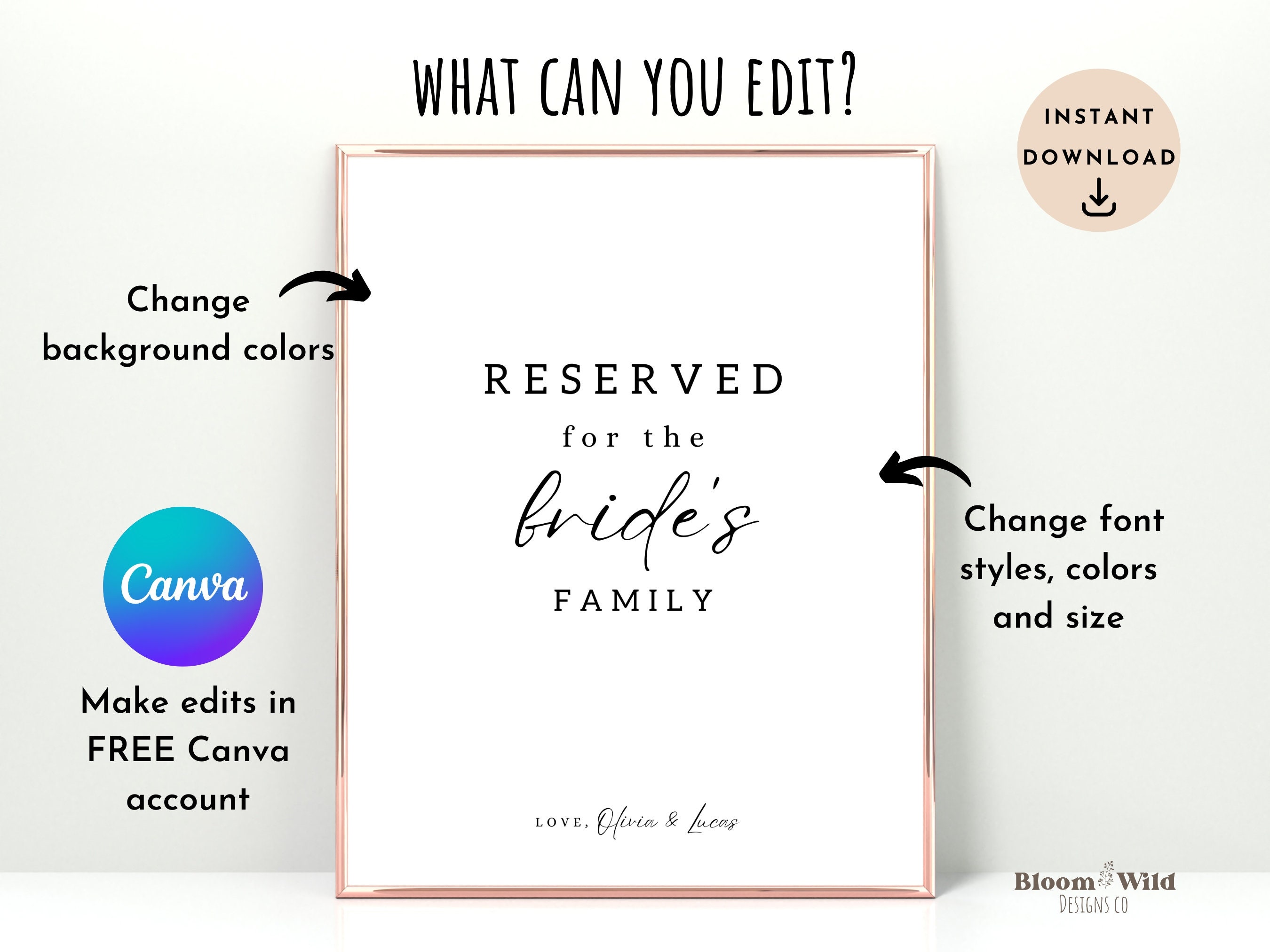 Reserved Sign Wedding Printable Reserved Table Sign Canva - Etsy