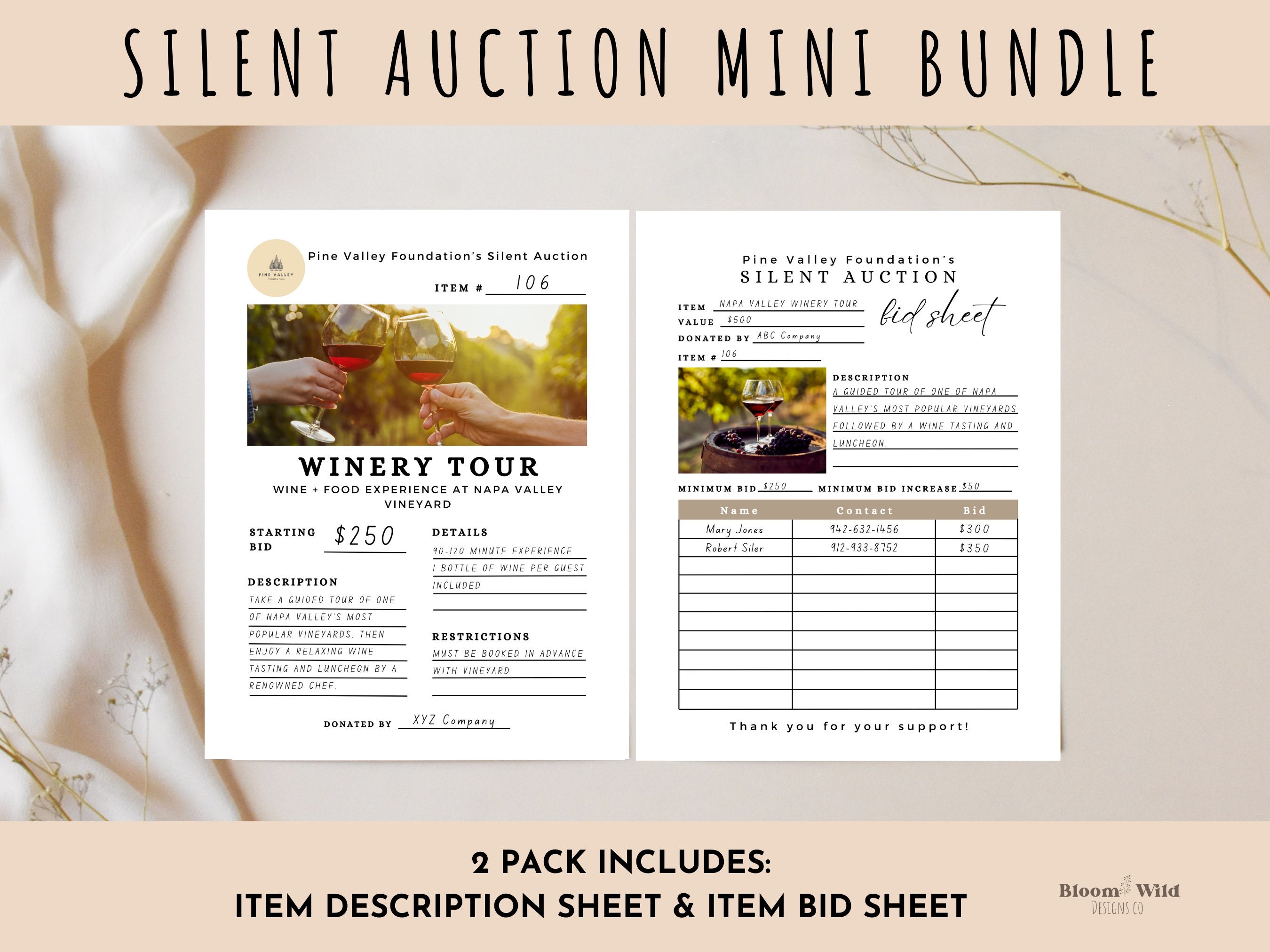 Silent Auction Editable Mini Bundle, Silent Auction Bid Sheet Canva ...
