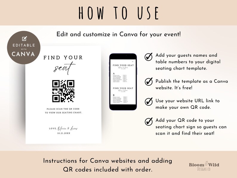 Digital Seating Chart With Qr Code Template, Qr Code for Wedding ...