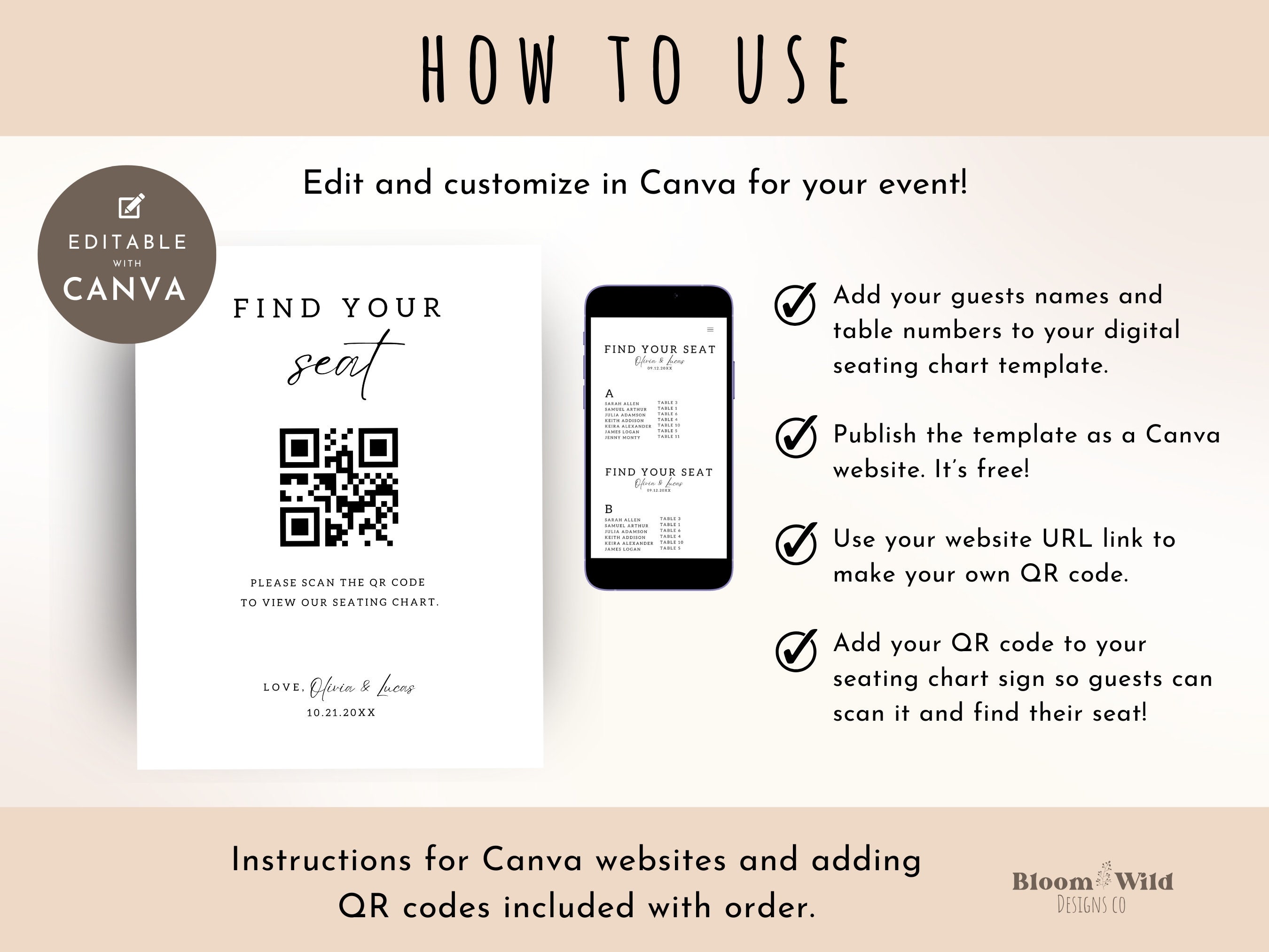 Digital Seating Chart With Qr Code Template, Qr Code for Wedding ...