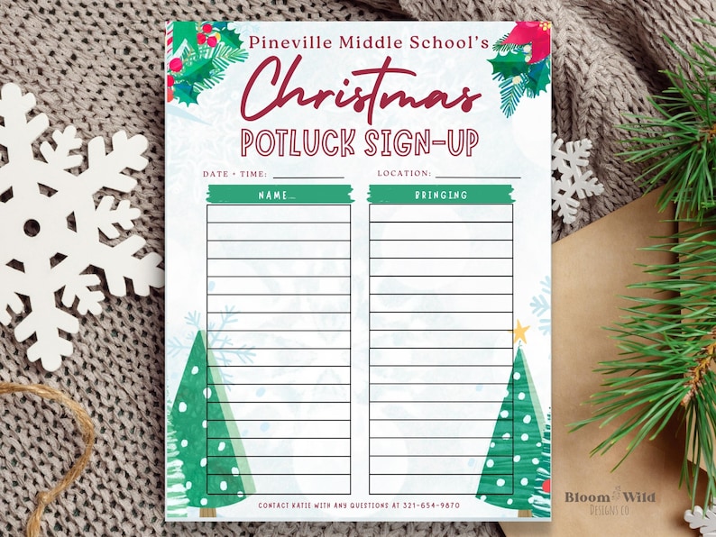 Editable Christmas Potluck Sign up Sheet, Potluck for Christmas Party ...
