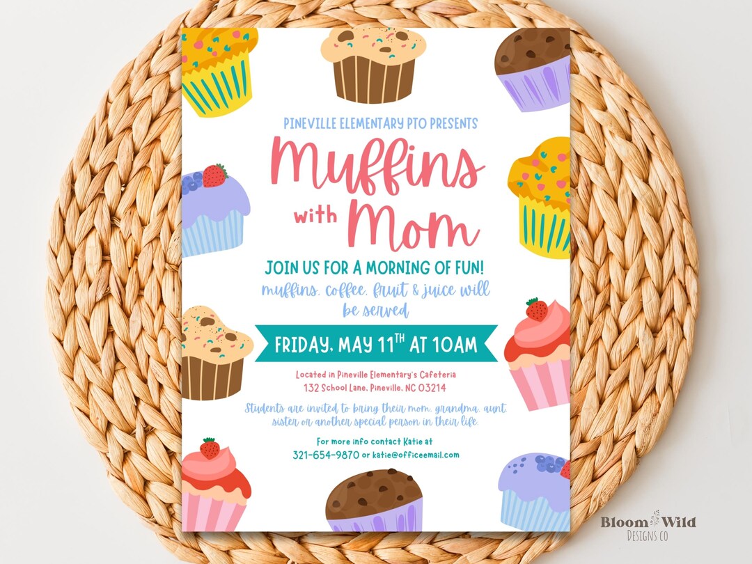 Muffins With Mom Flyer, Muffins With Mom Invitation, Breakfast With Mom ...