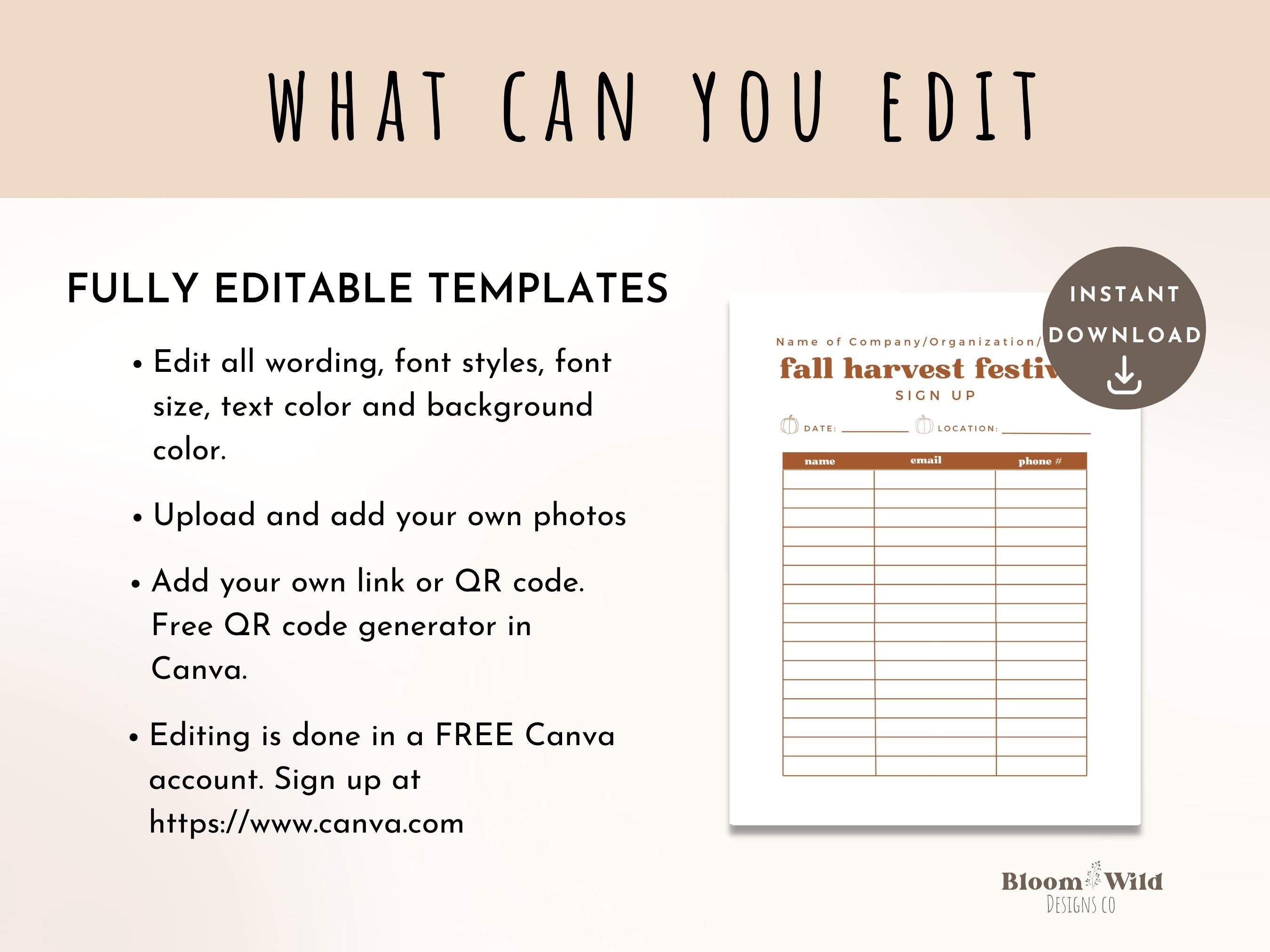 Fall Festival Sign up Sheet Template, Event Sign up Sheet Canva ...