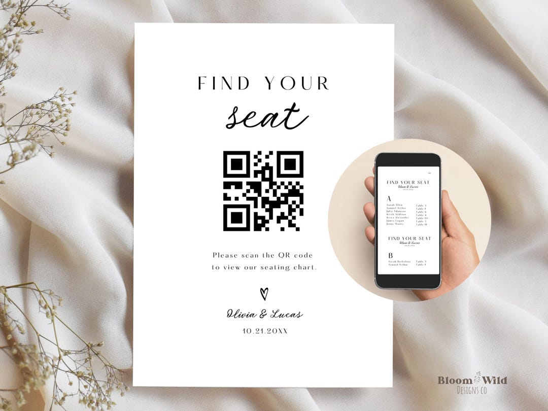 Qr Code Sign Seating Chart, Digital Seating Chart With Qr Code ...