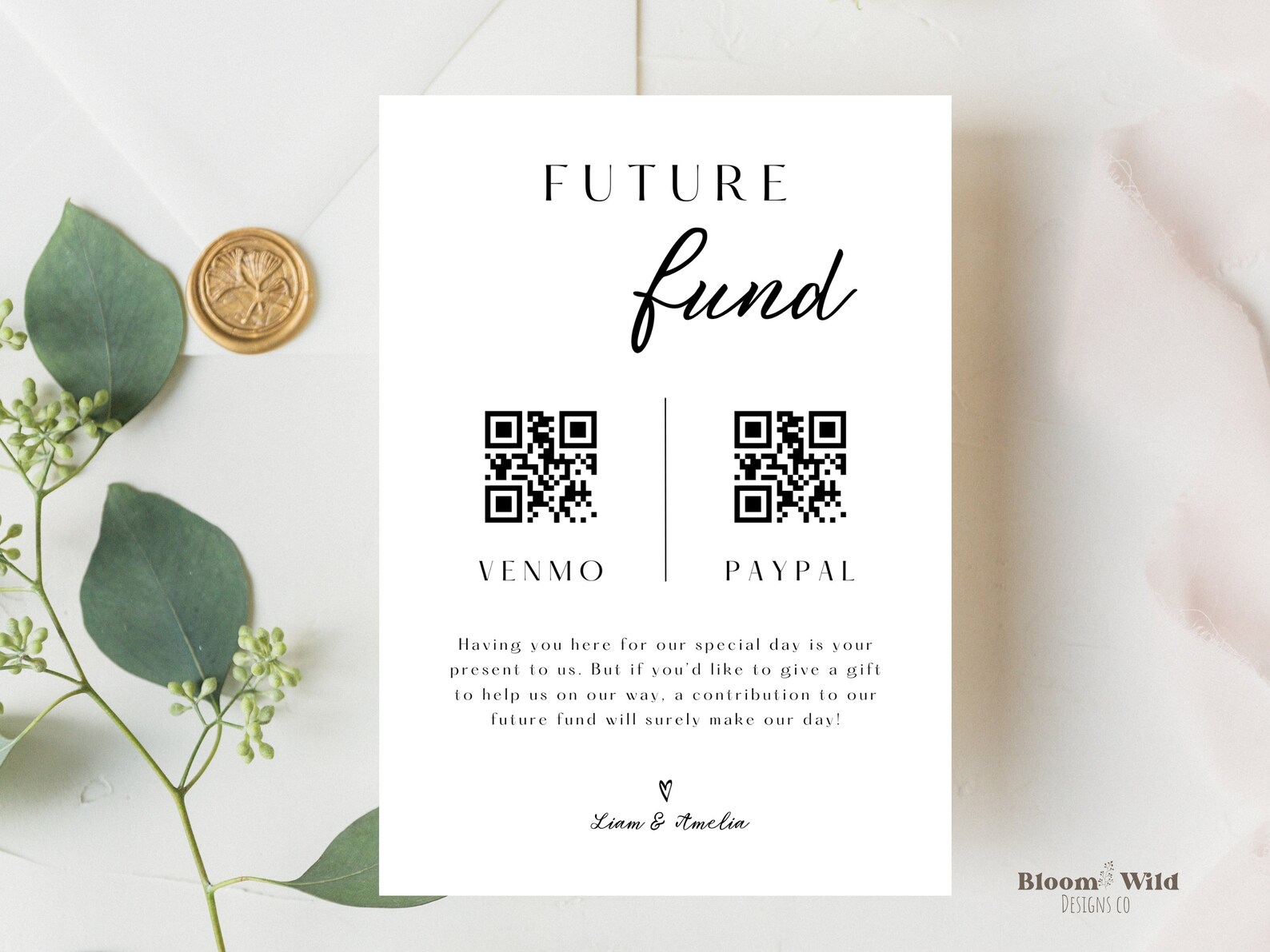 Minimal Future Fund 2 QR Codes Sign, Wedding Wishing Well Canva, Couple ...