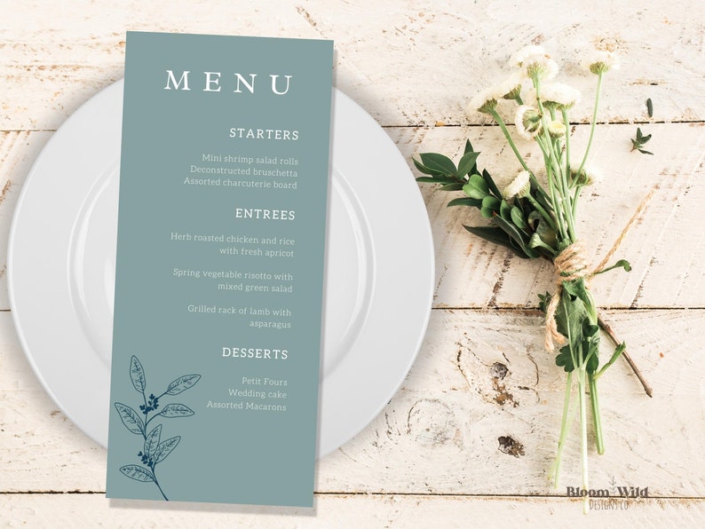 Blue Wedding Menu, Menu Template, Menu Card, Menu Cards, Rustic Wedding ...