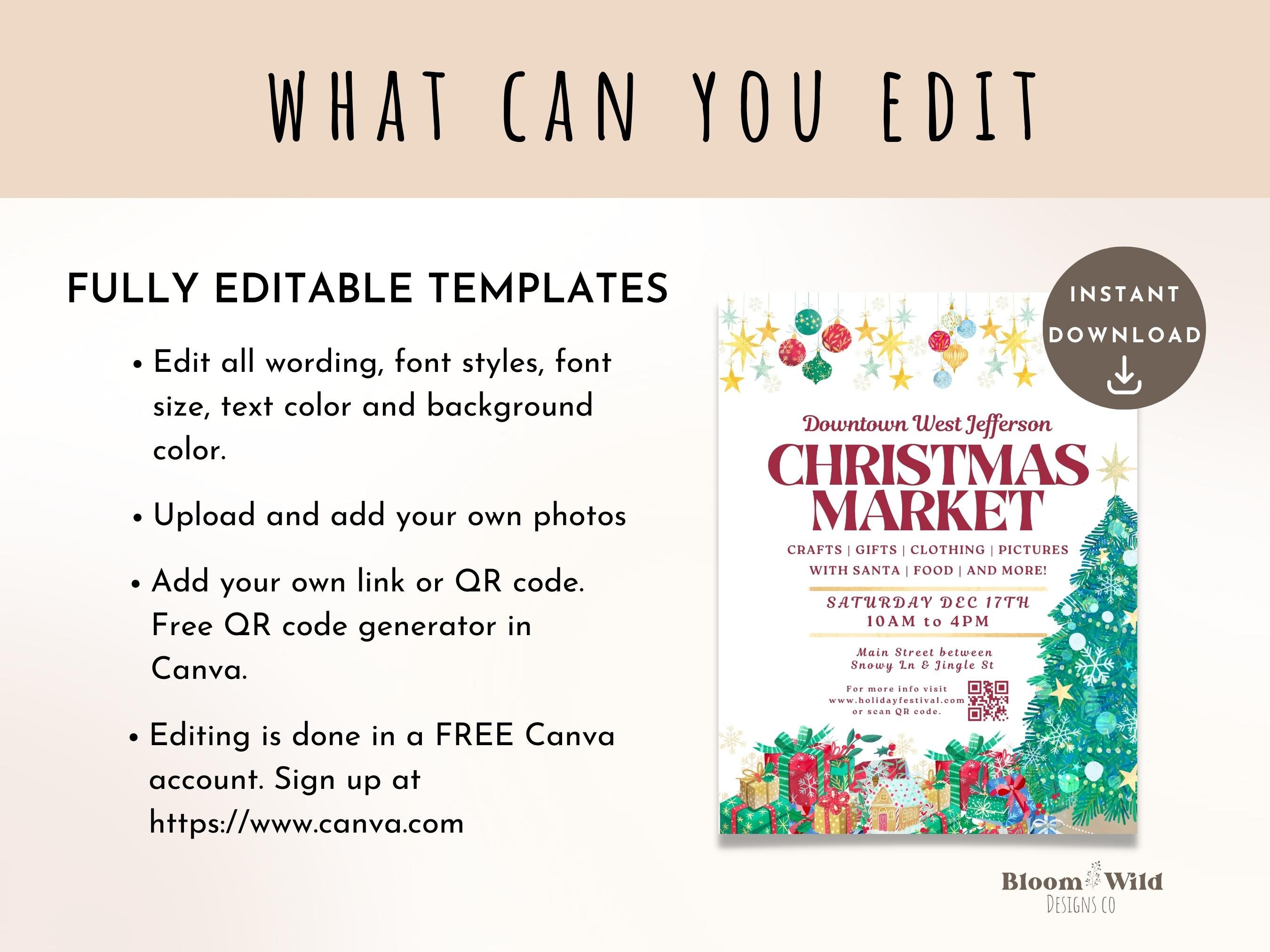 Digital Download Christmas Holiday Market, Christmas Festival Flyer ...