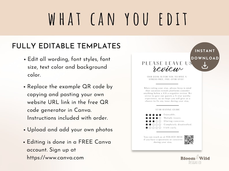 Airbnb Star Rating, Air Bnb Review Sign With QR Code, Leave Us A Review ...