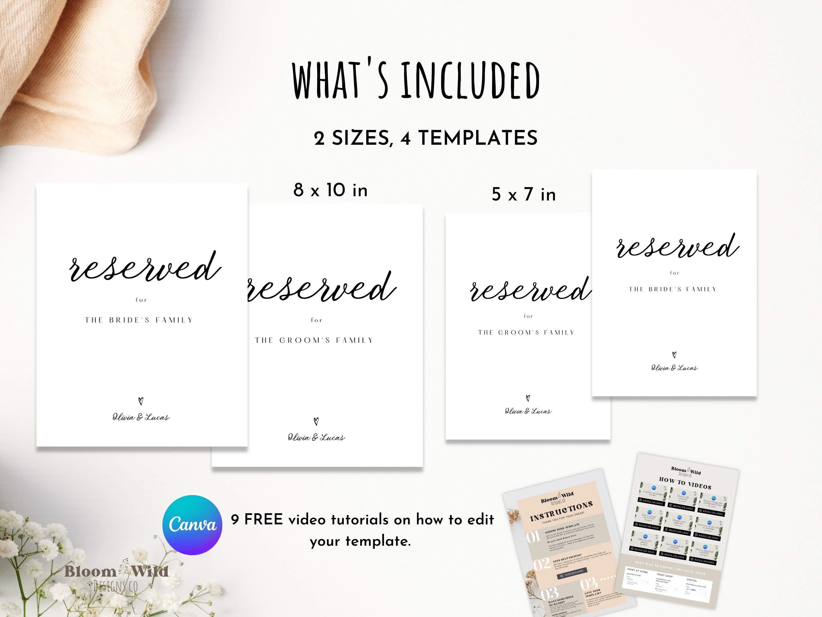 Wedding Reserved Seat Sign Template Reserved Seating Signs - Etsy