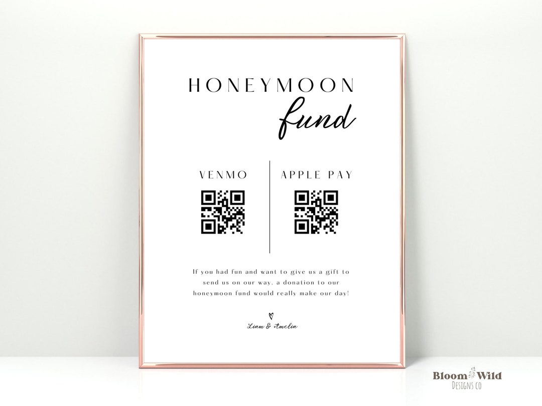 Honeymoon Fund QR Code Sign, Venmo QR Code Modern Wedding Sign, Wedding ...