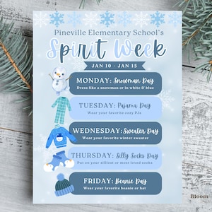 Winter Spirit Week Template, Winter Spirit Week Flyer, Spirit Week ...