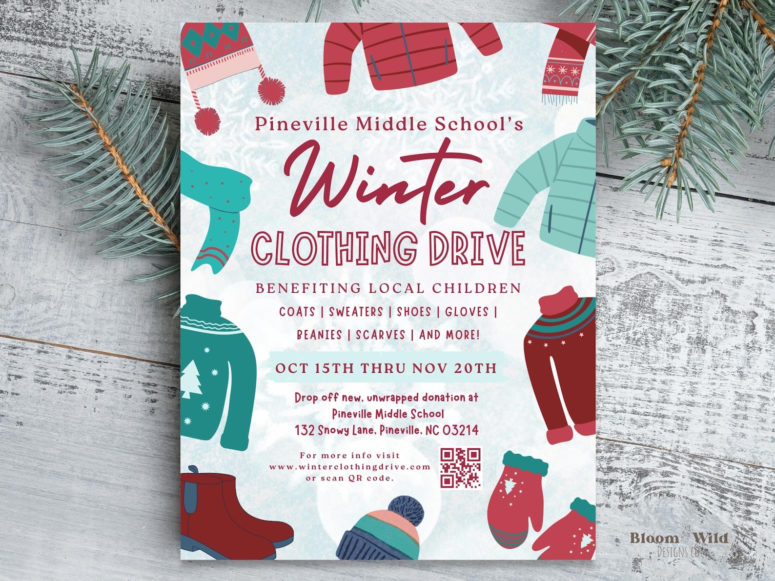 Winter Clothing Drive Flyer Template, Digital Download Holiday Coat ...
