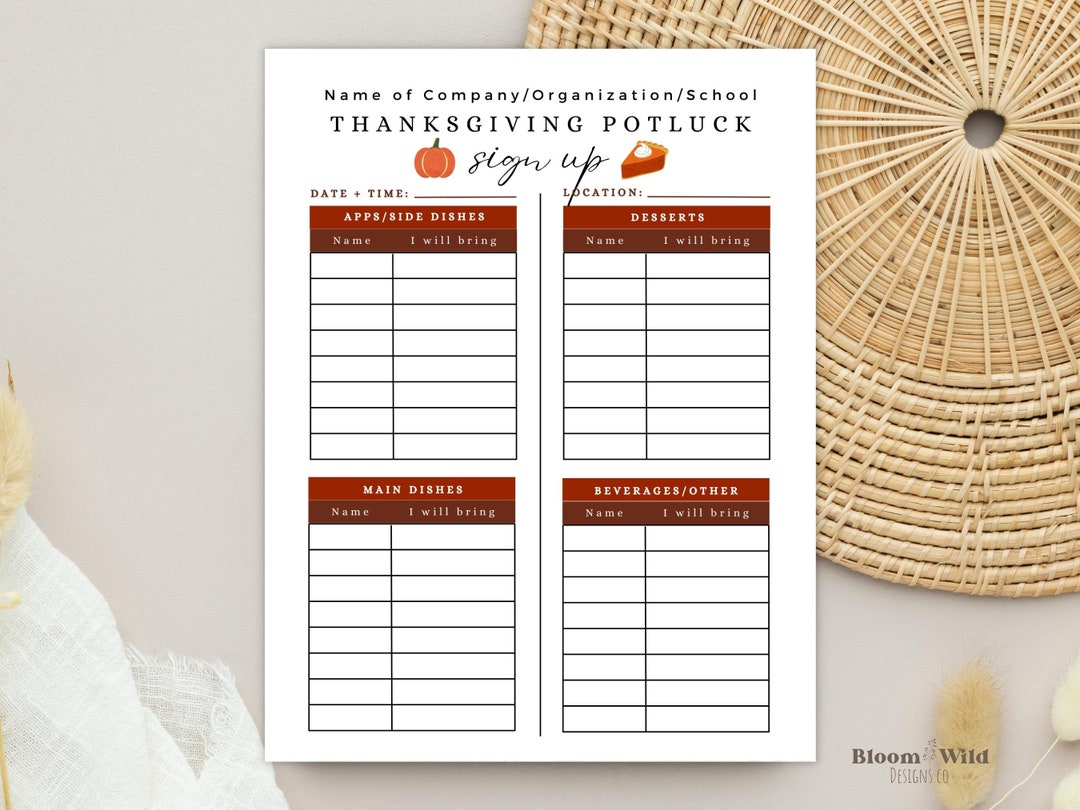 Sign up Potluck Template, Canva Thanksgiving Potluck Sign up Form ...