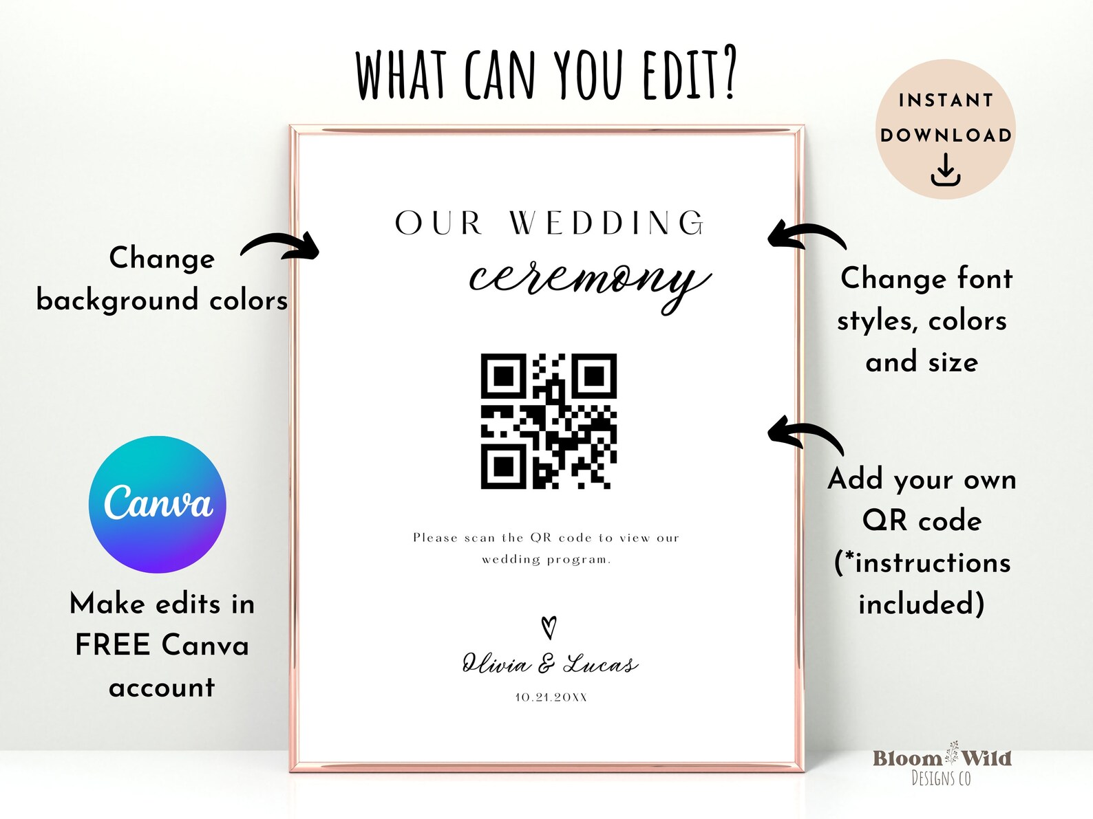Wedding Ceremony Template QR Code, Qr Code Wedding Program Canva ...