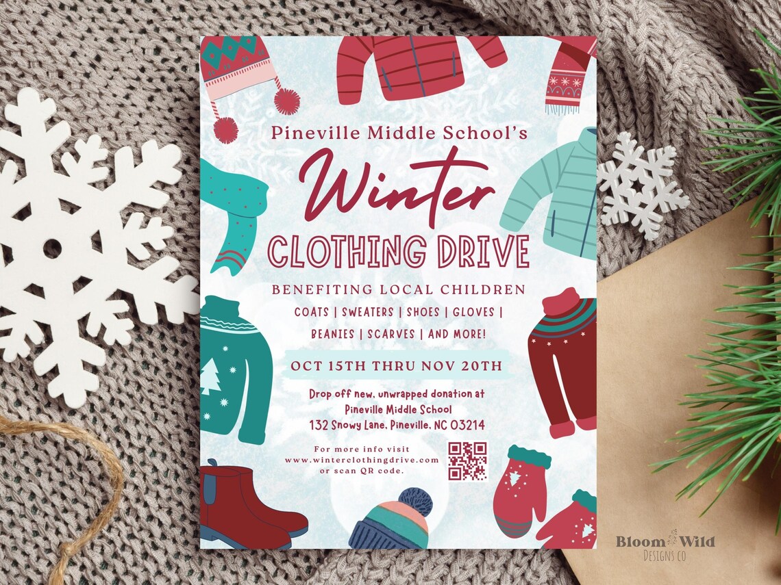 Winter Clothing Drive Flyer Template, Digital Download Holiday Coat ...