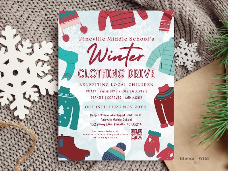 Winter Clothing Drive Flyer Template, Digital Download Holiday Coat ...