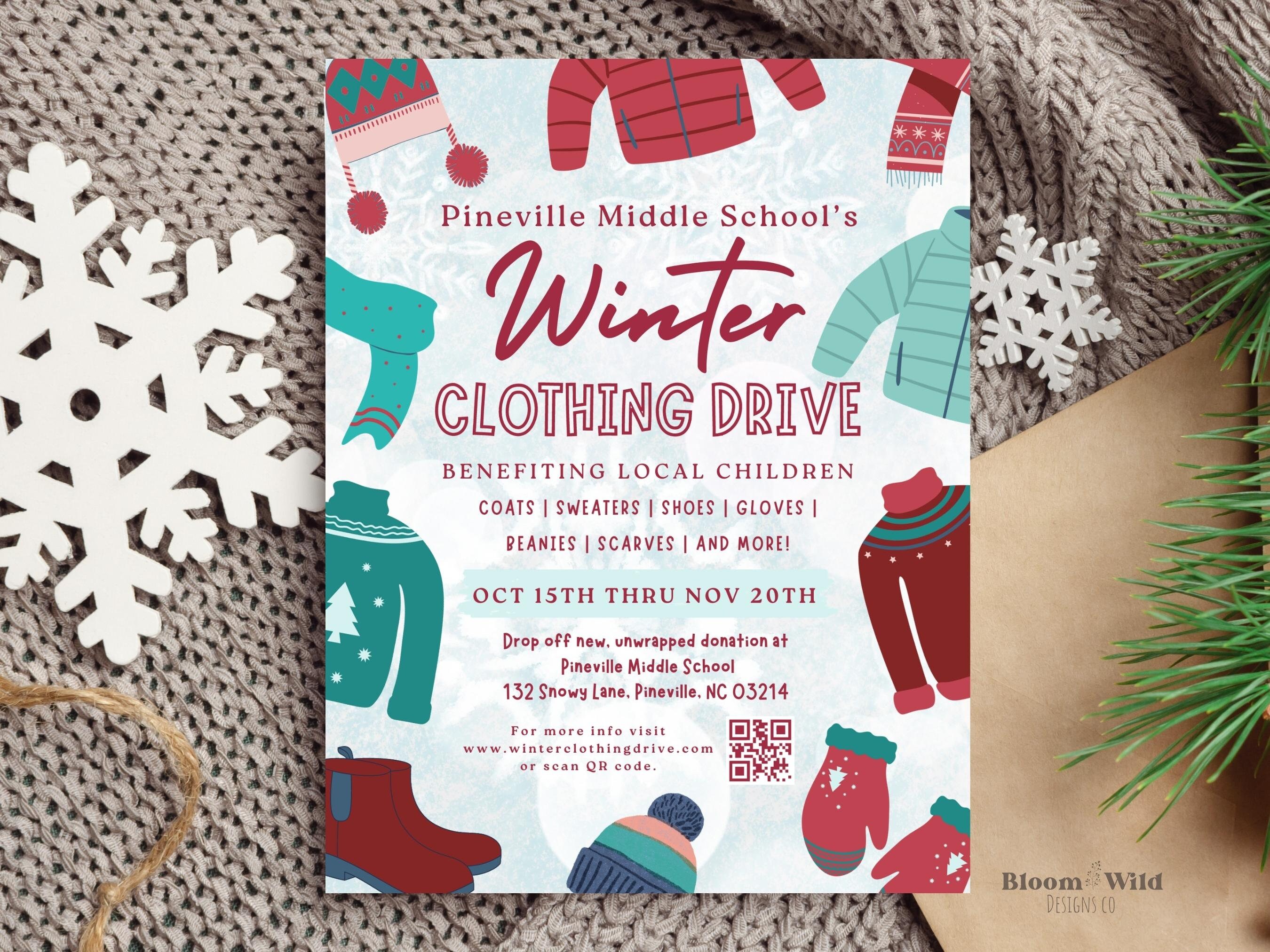 Winter Clothing Drive Flyer Template, Digital Download Holiday Coat ...