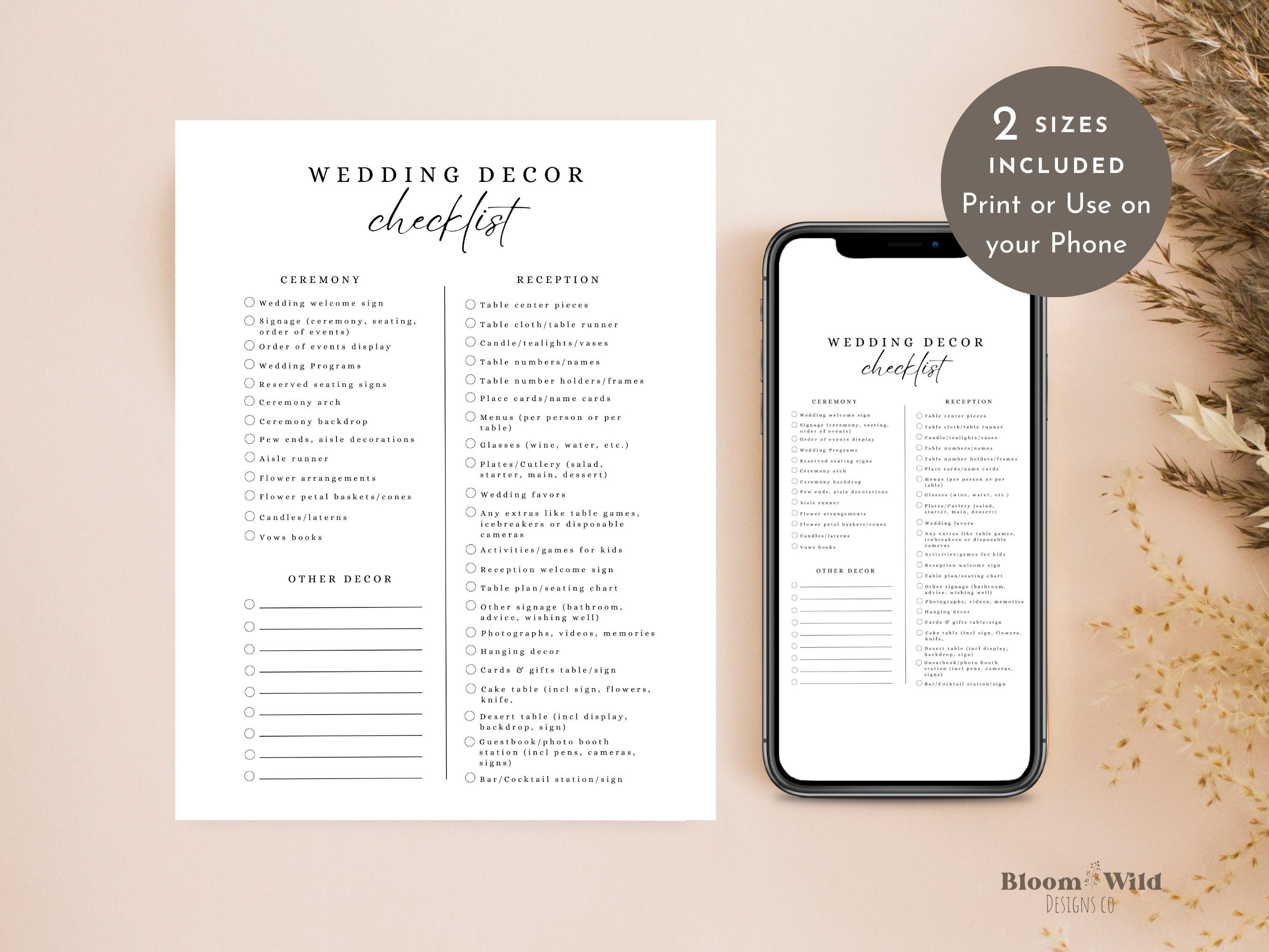 Wedding Reception Decor Checklist, Wedding Ceremony Checklist Canva ...