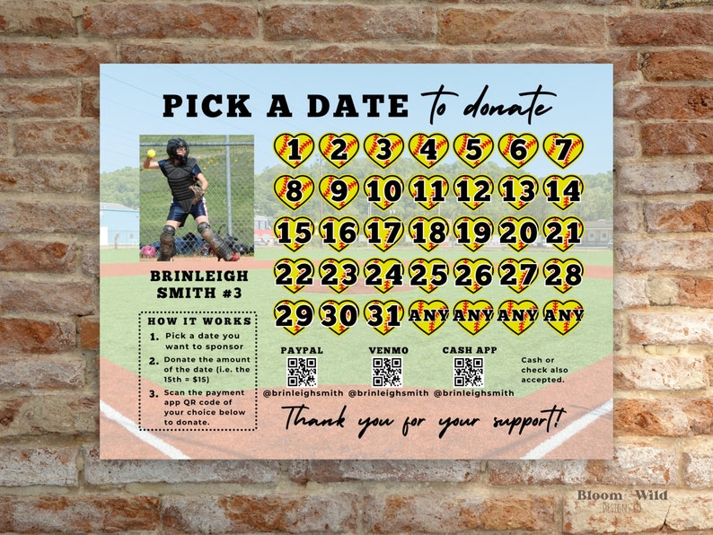 Editable Softball Calendar Fundraiser, Black Out My Board Softball ...