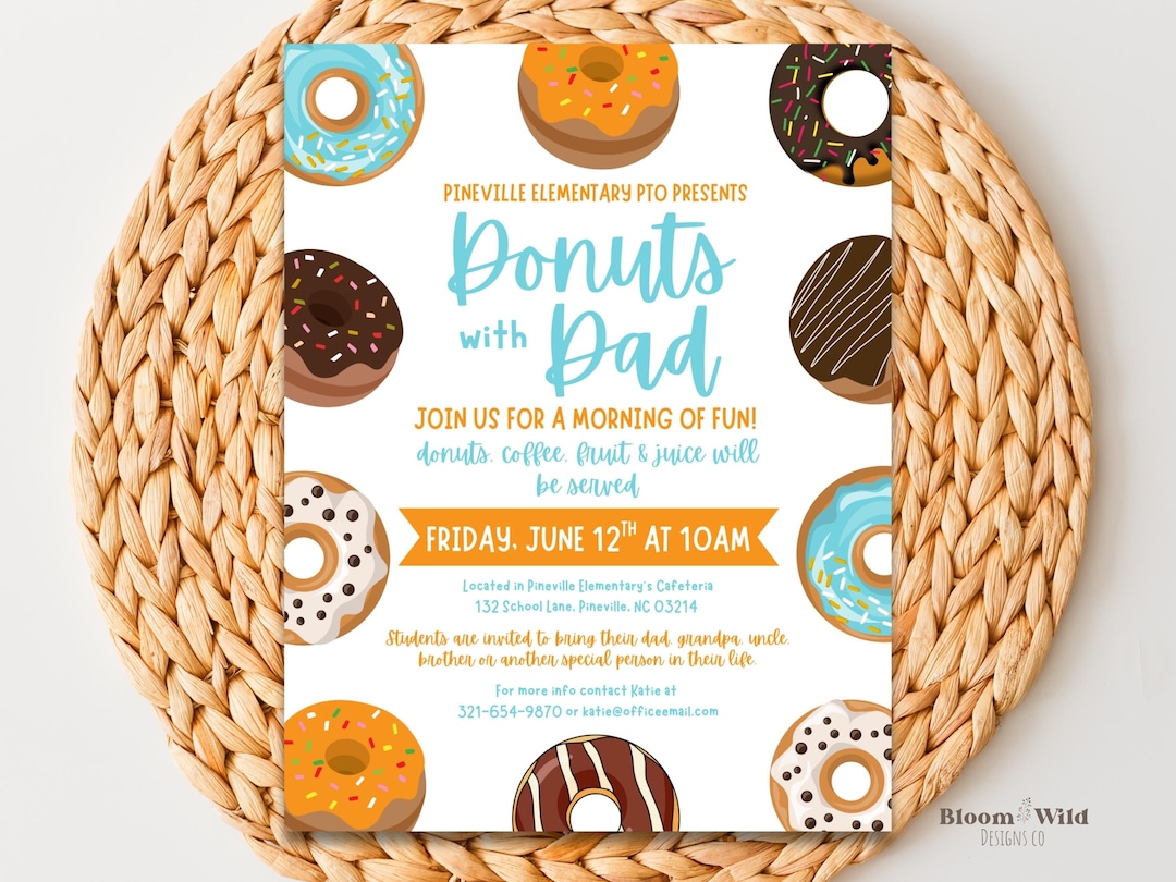 Donuts With Dad Printable Flyer, Donuts With Dad Invitation, Breakfast ...