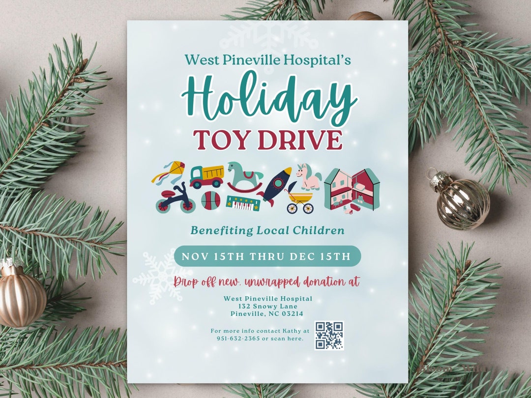 Holiday Toy Drive Flyer Template, Editable Winter Event Canva Flyer W ...