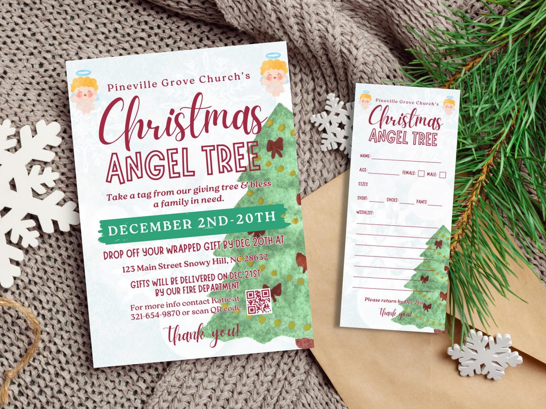 Christmas Angel Tree Flyer and Angel Tree Giving Tags Bundle, Giving ...