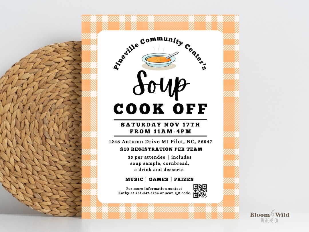 Soup Cook off Printable Flyer, Soup Invite, Soup Party Invitation, Soup ...