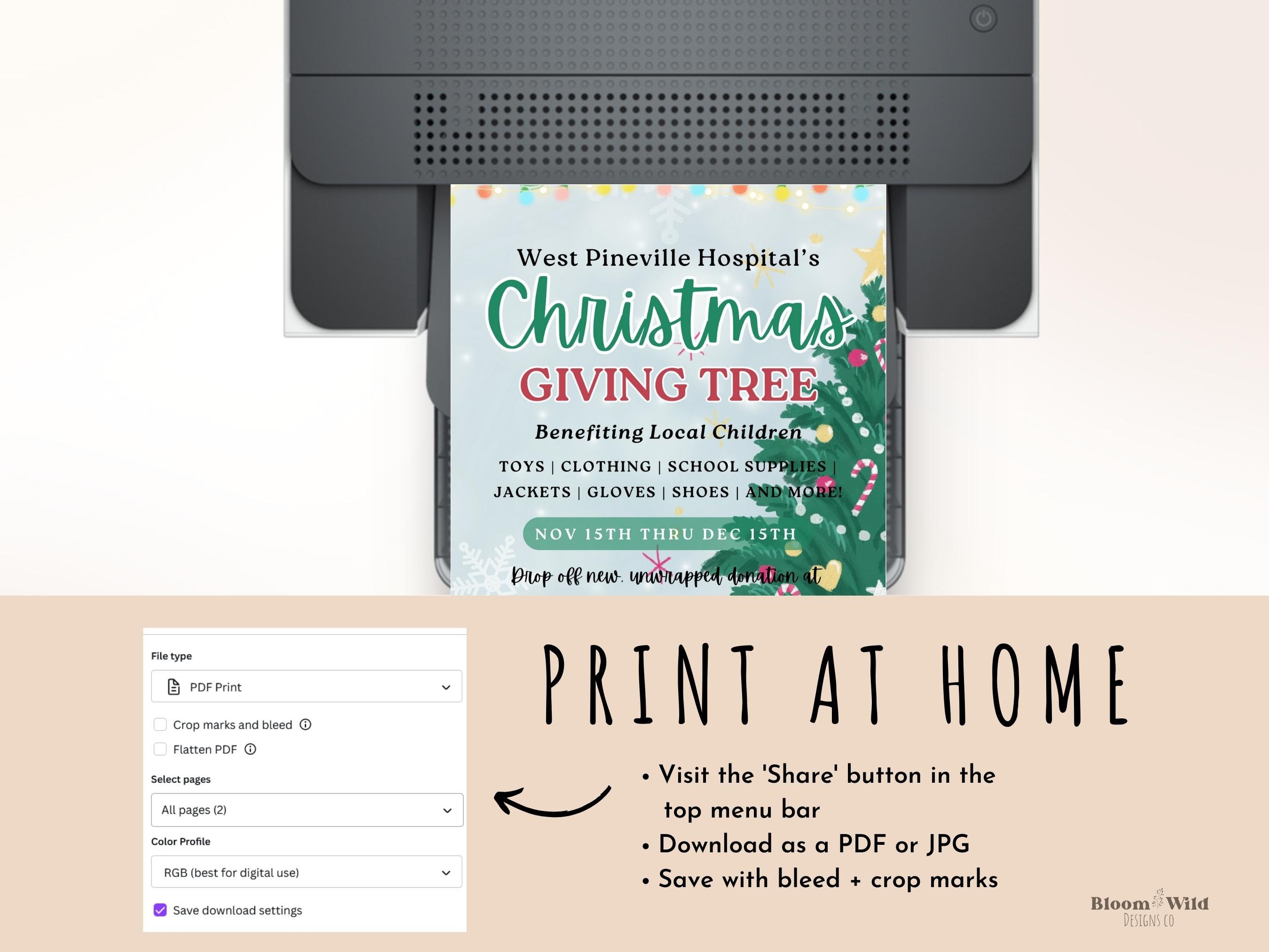 Christmas Giving Tree Flyer Template, Editable Winter Event W/ QR Code ...