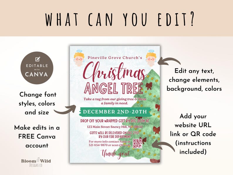 Christmas Angel Tree Flyer and Angel Tree Giving Tags Bundle, Giving ...