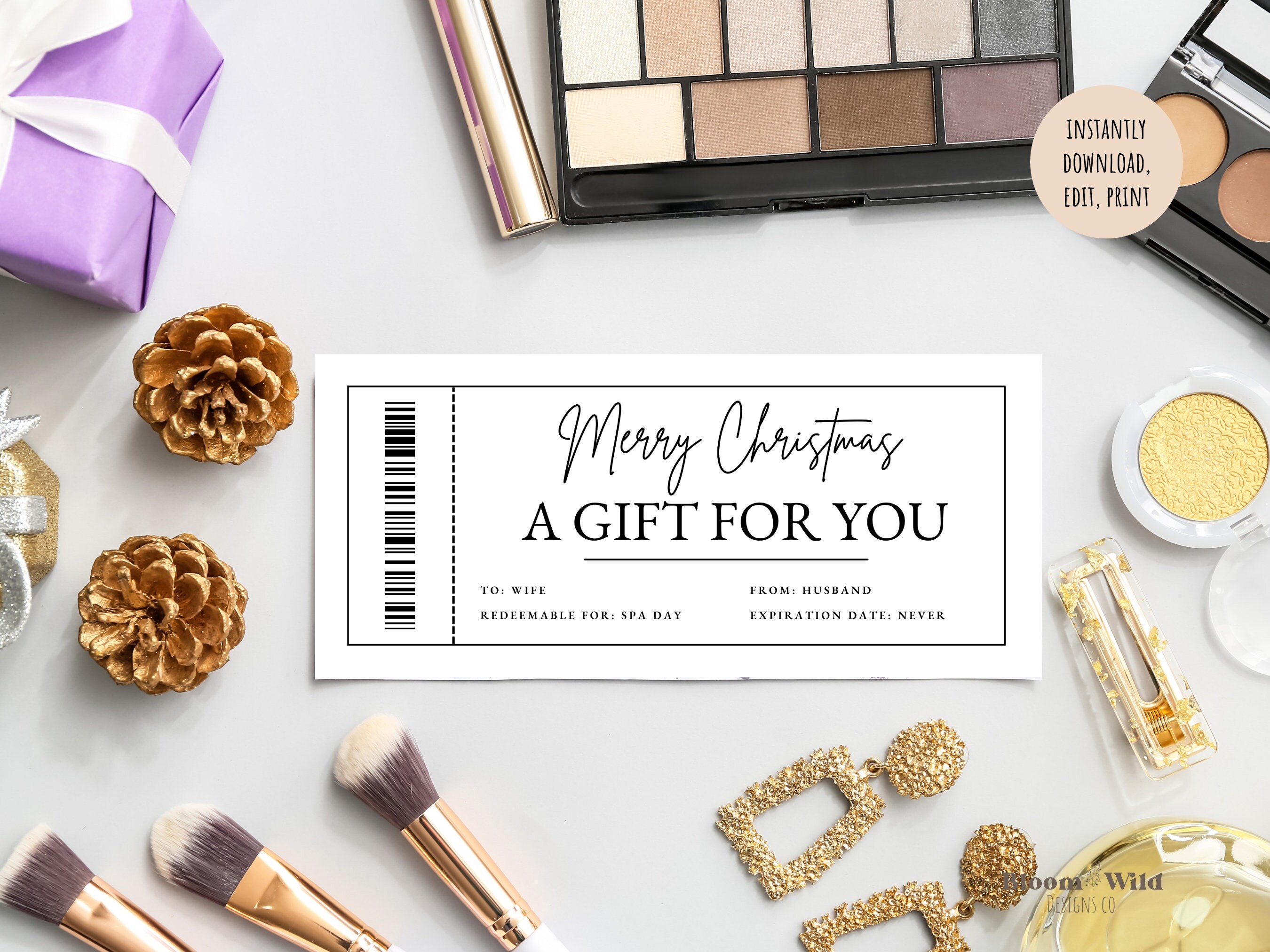 Christmas Gift Voucher Template Canva, Printable Christmas Coupon ...