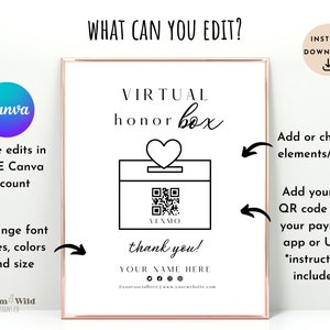 Virtual Honor Box, Charity Donation Venmo QR Code Sign, Printable ...